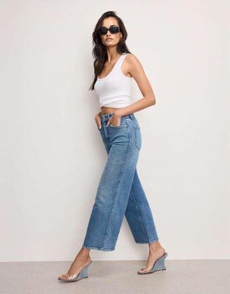 Good American Good Skate - Weite Cropped-Jeans in Blau