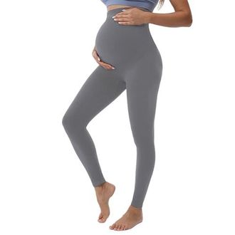 Generic Legging de maternité doux extensible pour femme - Pantalon de yoga non transparent avec soutien abdominal, gris, XXL
