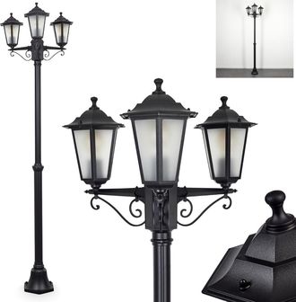 HOFSTEIN Außenwegeleuchte Loria, Wegeleuchte aus Metall/Milchglas in Schwarz/Weiß, Kandelaber 3-flammig in antikem Look, Höhe max. 200 cm, Gartenbeleuchtung IP