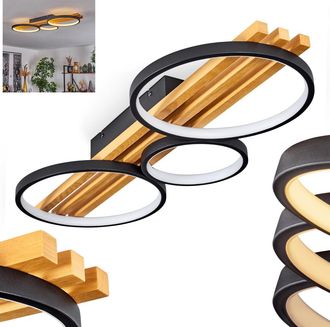 HOFSTEIN LED Deckenleuchte Rodekro, dimmbare Deckenlampe aus Metall/Holz/Kunststoff in Schwarz/Natur/Weiß, über herkömmlichen Lichtschalter dimmbar, Leuchte m.