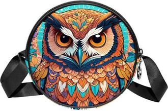Generic Sac &agrave; bandouli&egrave;re rond pour femme, motif hibou color&eacute; avec fermeture &eacute;clair, bretelles r&eacute;glables, sac &agrave; main rond d&eacute;contract&eacute; pour femmes et filles
