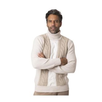 Gran Sasso Feinstrick-Rollkragenpullover mit Zopfmuster - - Knitwear - Herren - Beige - 3XL