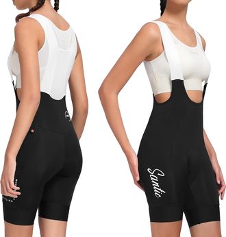 Santic Radlerhose Damen Gepolstert Radhose mit Träger Fahrrad-Trägerhose Damen Bib Shorts Fahrradhose 4D Sitpolstert Tasche Schwarz XXL