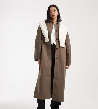 Asos Tall ASOS DESIGN Tall - Longline-Trenchcoat in Pilzbraun mit Faltendetail-Brown
