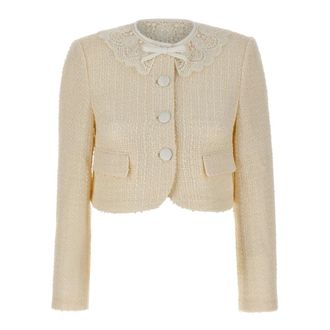 Self Portrait Boucl&eacute;-Jacke mit Spitzenkragen - - Jackets - Damen - Beige - 2XS