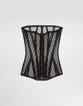 Dolce & Gabbana Bustier Aus Netztüll - Frau Blusen Und Tops Schwarz 38