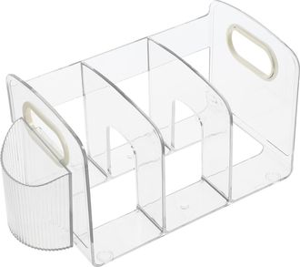 DOITOOL Transparenter Acryl Buchst&uuml;tzen Organizer mit F&auml;chern und Stiftehalter Multifunktionaler Schreibtisch Dokumentenhalter f&uuml;r B&uuml;ro Schule und Zuhause rut