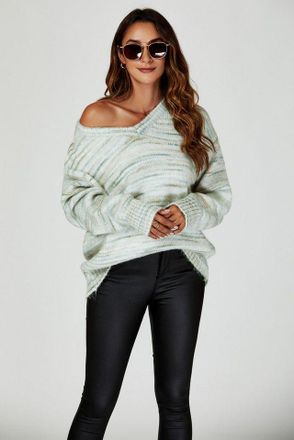 FS Collection Strickpullover Damen Strickpullover Lockerer Fit - V-Ausschnitt Pastellgr&uuml;n Meliert (Einheitsgr&ouml;&szlig;e: UK 8-16 / EU 36-44) 56 % Viskose, 26 % Polyester u