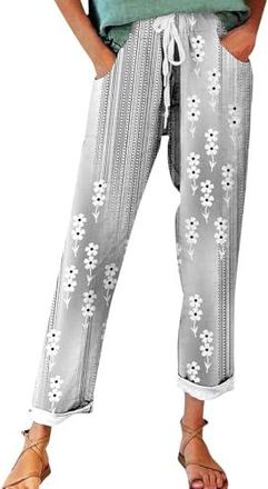 Generic Pantalon Lin Femme Blanc Fluide Large Elegant Womens Autumn Fragrant Linen Print Casual Pants Perfect for Spring Comfortable and Trendy for Relaxed Ve