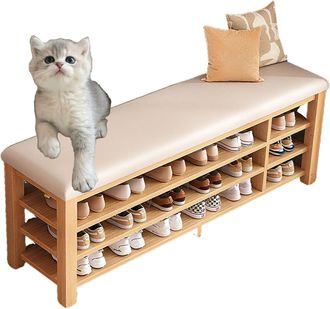 Generic Massivholz Eingangsbank mit Schuhlagerständer gepolsterten Sitz Kleiner Mudroom -Bench Flur Schuhschrank Organisator weiß 100cm