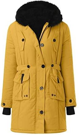 Generic Manteau dhiver quotidien pour femme - Veste &agrave; manches longues - Veste &eacute;paisse &agrave; capuche chaude - Rembourr&eacute;e - Grandes vestes, jaune, 3XL