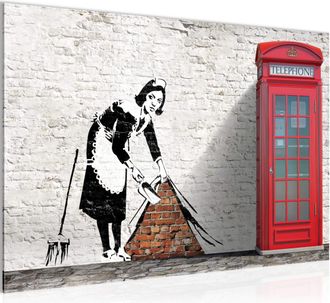 Runa Art Bild Banksy Maid Modern Wandbilder Loft Wohnzimmer 1 Teilig - Made In Germany - Abstrakt Rot Weiss Flur 032815c