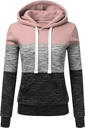 ZYUEER Sweat Femme Fille Uni D&eacute;Contract&eacute; Manche Longue avec Capuche, Pullover Blouson Tops Mode Hoodie Manche Longue Sweater Hauts Pas Cher (Rose, L(EU=40))