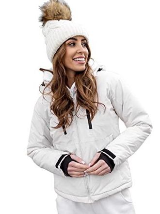 BOLF Femme Veste dhiver pour veste de ski veste de snowboard avec fermeture a glissiere et poignets de capuche loisirs de plein air HH012 Blanc L [D4D]