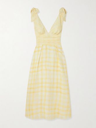 Rosie Assoulin Midikleid Aus Einer Karierten Lyocell-leinenmischung Mit Schleifen - Gelb