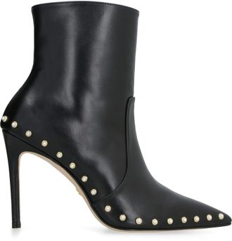 Stuart Weitzman Womens Leather Pointy-Toe Ankle Boots Black Cowhide