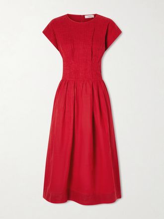 Sea New York Imogen Midikleid Aus Ramie Mit Raffungen Und Falten - Rot