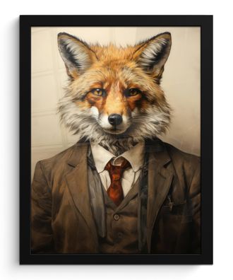 MuchoWow &copy; Wandbilder mit Rahmen 30x40 cm Wanddeko Bilder Wohnzimmer Moderne Zimmerdeko Geschenk Bilderrahmen Vintage - Fuchs - Anzug - Tiere - Hell