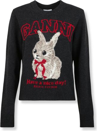 Ganni Femme, Pulls, Noir, Taille: 38 FR Graphic Wool Jumper