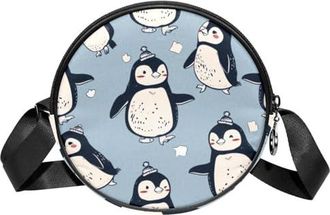 Generic Sac &agrave; bandouli&egrave;re rond pour femme, petit sac &agrave; bandouli&egrave;re motif pingouin avec fermeture &eacute;clair, bretelles r&eacute;glables, sac &agrave; main rond d&eacute;contract&eacute; pour