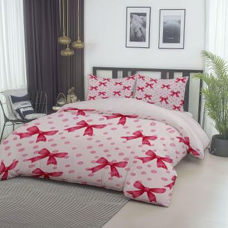 Generic Bettw&auml;sche 155 x 220 cm, Schleife Niedlich Kunststil Gemusterter Bettbezug, Wei&szlig; Bettw&auml;sche-Sets mit Rei&szlig;verschluss und Kissenbezug, Geeignet f&uuml;r Kind