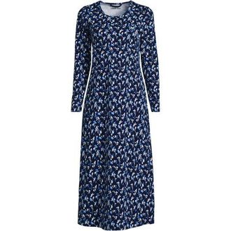 Lands End Wadenlanges Langarm-Nachthemd aus reiner Baumwolle, Damen, Gr&ouml;&szlig;e:36-38 petite, Blau, Baumwolle, by Lands End