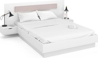 IDMarket Lit double santa avec tête de lit + tables de chevet intégrées et sommier 140 x 190 cm blanc