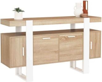 IDMarket Buffet 140 cm Phoenix 4 Portes Bois et Blanc