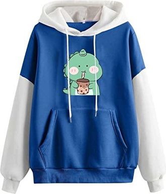 Generic Sweat &agrave; capuche &agrave; manches longues pour femme Motif dinosaure, bleu, XXL