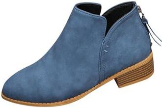 Generic Bottines Chelsea d&eacute;contract&eacute;es &agrave; talon bas pour femme - Fermeture &eacute;clair dans le dos - Style classique - Talon bloc plat - Couleur unie - Pour lext&eacute;ri