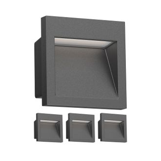 LEDs Com 4 Stück LED Wandeinbauleuchte NOLA, Downlight für außen, IP54, anthrazit matt, 90 x 90mm, kaltweiß