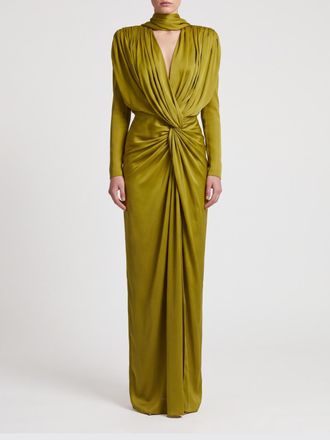 Balmain Langes Seiden-Abendkleid von mit Schalkragen und gepolsterten Schultern