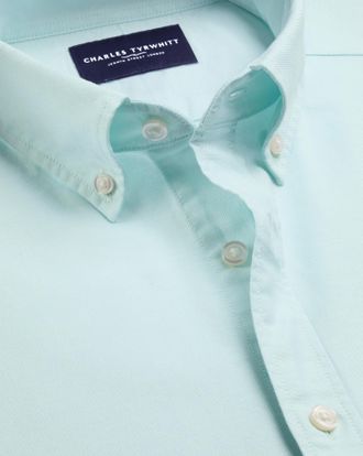 CHARLES TYRWHITT Vorgewaschenes Stretch-Oxfordhemd mit Button-down-Kragen - Petrolgr&uuml;n