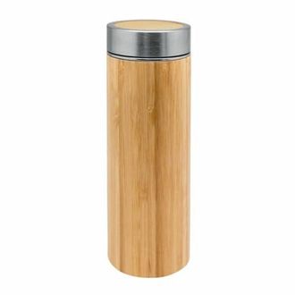 Nerthus Kitchenware FIH 800 Thermo Thé en Acier, Double paroi, infuseur, Flacon, Tasse de Voyage, théière en Verre, 0,36 l, Acero Inoxidable, 360 ML, Bambou