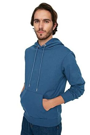 Trendyol Indigo Male Regular Fit Hooded Kangaroo Pockets Long Sleeve Sweat-Shirt Capuche, Homme