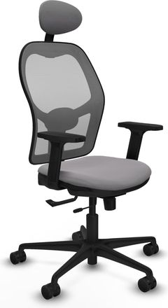 Piqueras y Crespo Grauer Drehstuhl mit 2D-Armen, h&ouml;henverstellbarer Lendenwirbelst&uuml;tze und festem Kopfteil, ausgestattet mit Syncro/Traslack und injiziertem Schaumstoff