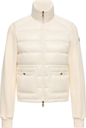 Moncler Moncler Sweat Zipp&eacute; En Coton Avec Devant En Nylon, Femme, Blanc, Taille: Xl