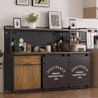 Generic Küchenschrank mit Arbeitsplatte, Bäckerregal aus Holz, Aufbewahrungsschränke for Die Küche, DIY-Hänge-Stecktafel, Fädelloch, Schiebeschranktüren