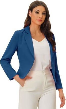 Allegra K Blazer Femme Imprimé Fleuri Veste de Costume daffaires Décontracté à Revers Cranté Coupe Cintré Blazer de Bureau Floral Bleu Lac-Solide M