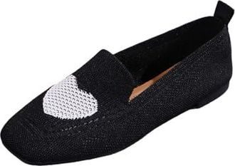 Generic Chaussures &agrave; enfiler pour femme en maille tricot&eacute;e - Mocassins &agrave; bout carr&eacute; - Couleurs contrast&eacute;es - Chaussures d&eacute;contract&eacute;es respirantes - Antid&eacute;rapa