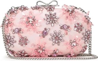 Self Portrait Femme, Sacs, Rose, Taille: ONE Size Satin Floral Crystal Clutch