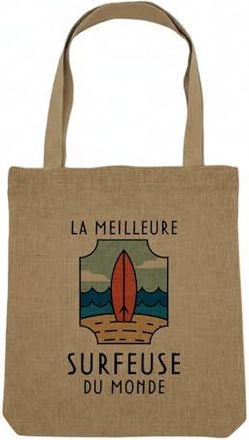 Fabulous Sac Shopping Tote Bag Aspect Lin - La Meilleure Surfeuse du Monde Surf Vacances Plage Sport - Sac de Courses Toile Epaisse 360g Beige Naturel Cabas Po