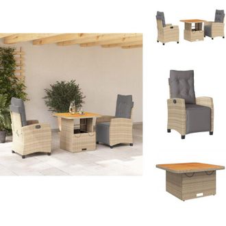 vidaXL 3-tlg. Garten-Essgruppe mit Kissen Beige Poly Rattan - Gartensessel - Relaxsessel - Gartenm&ouml;belset - Outdoor M&ouml;bel - PE-Rattan