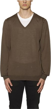 Paolo Pecora Homme, Pulls, Brun, Taille: M Pull en Tricot Fin Col en V