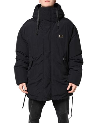 Dolce & Gabbana Mens Black Nylon Full Zip Hooded Parka Jacket Clothing