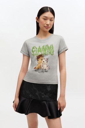 Ganni T-shirt baby fit imprim&eacute; gris Coton biologique - Taille S - Pour Femme