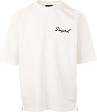 Dsquared2 Homme, Tops, Blanc, Taille: XL T-shirt Coupe Ample Brod&eacute;