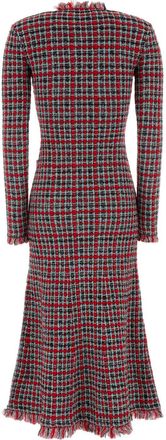 Self Portrait Womens Red Check Frayed Knit Midi Dress Wool Abiti