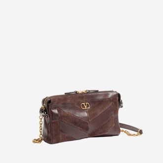 Valentino Garavani Womens Shoulder Bag Panthea Dark Brown Leather