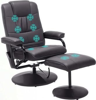 HOMCOM Relaxsessel mit Hocker, 360&deg;drehbarer Fernsehsessel mit Massage, Liegefunktion, Massagesessel mit Seitentasche, TV-Sessel aus Kunstleder f&uuml;r Wohnzimme